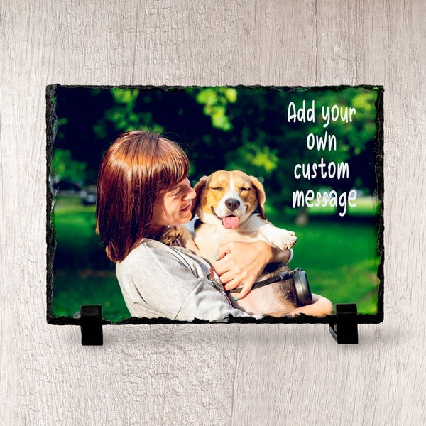 Dog Photo on Slate with Personalised Message - Dog Lovers Collection